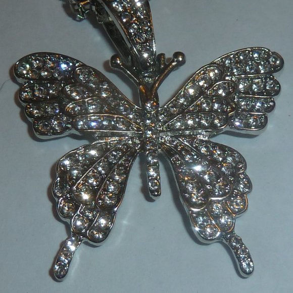 Jewelry | Iced Out Silver Butterfly Rhinestone Necklace Sparkly ...